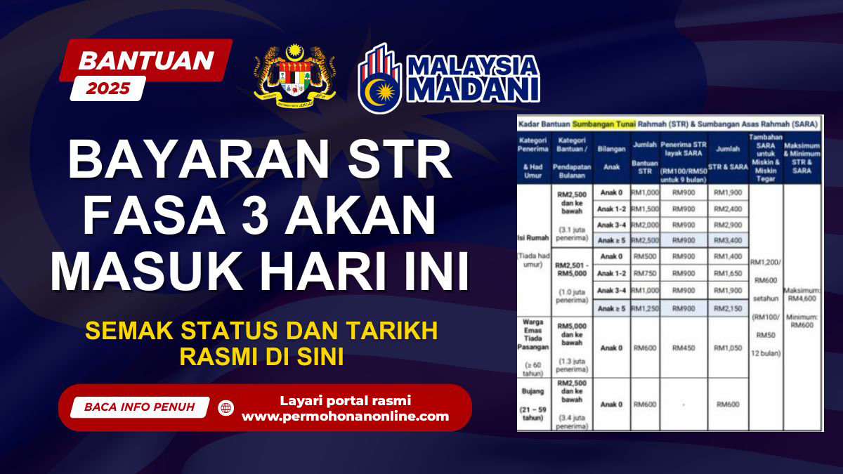 Tarikh Duit STR Fasa 3 : Bayaran Akan Dikreditkan - Permohonan Online